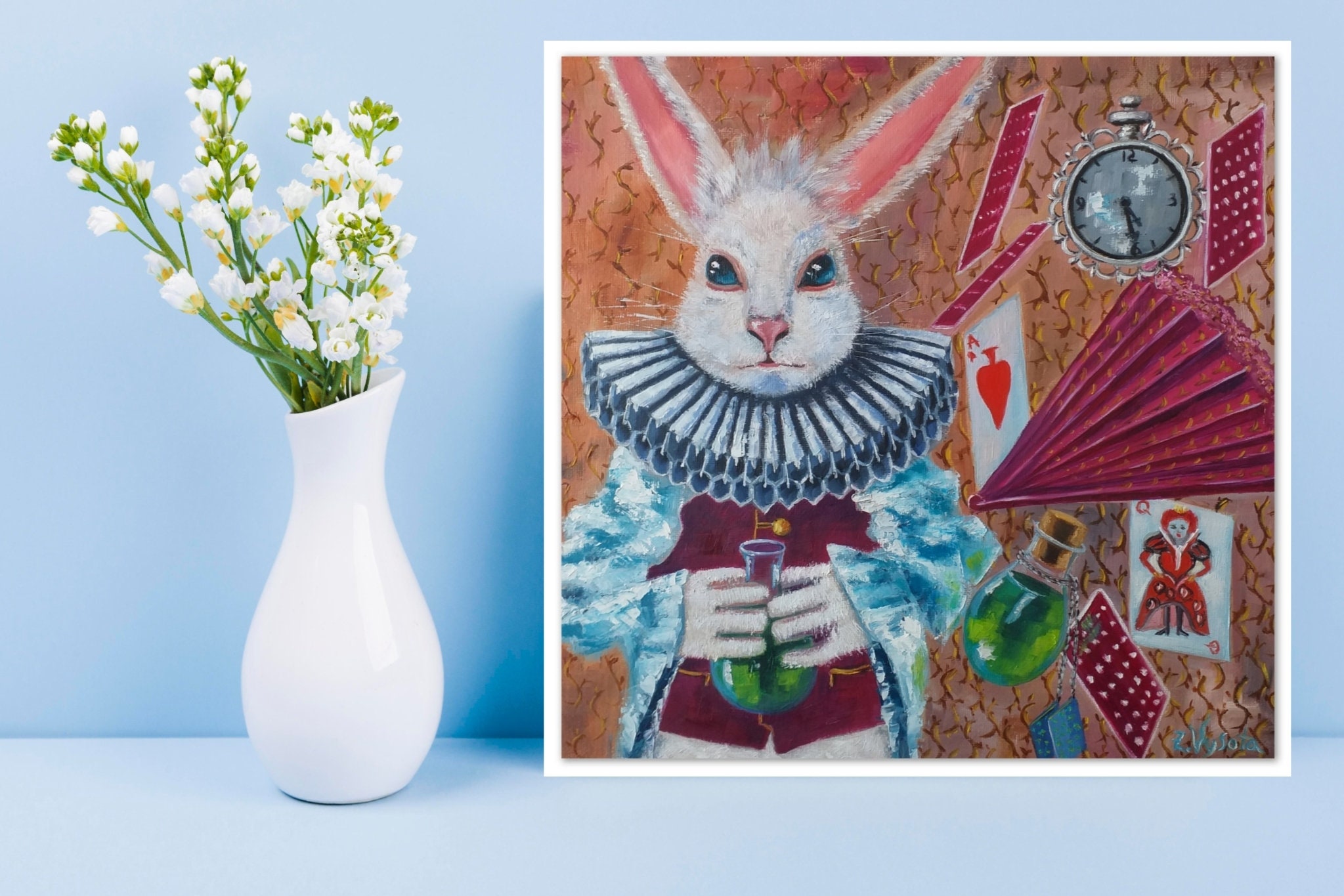 March Hare Alice in Wonderland Painting White Rabbit Original | Etsy