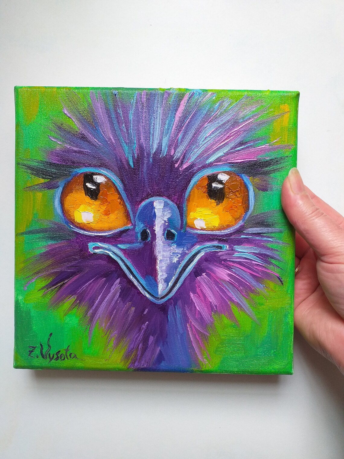 Ostrich Painting Bird Original Art Farm Animal Oil Painting Canvas ...