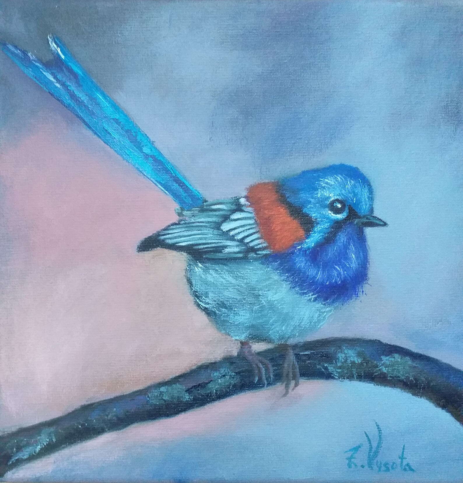 Blue Bird Painting Animal Original Art Small Oil Painting Canvas Bird ...