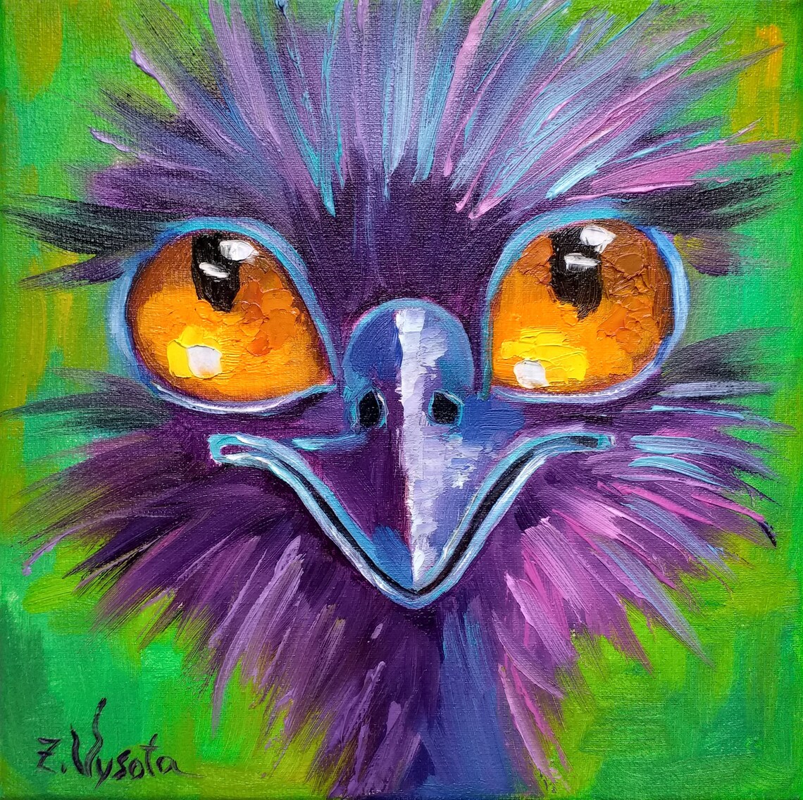 Ostrich Painting Bird Original Art Farm Animal Oil Painting Canvas ...