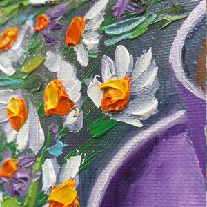 Cup Coffee Painting Daisy Original Art Montmartre Oil Painting Canvas Small Still Life Impasto ...