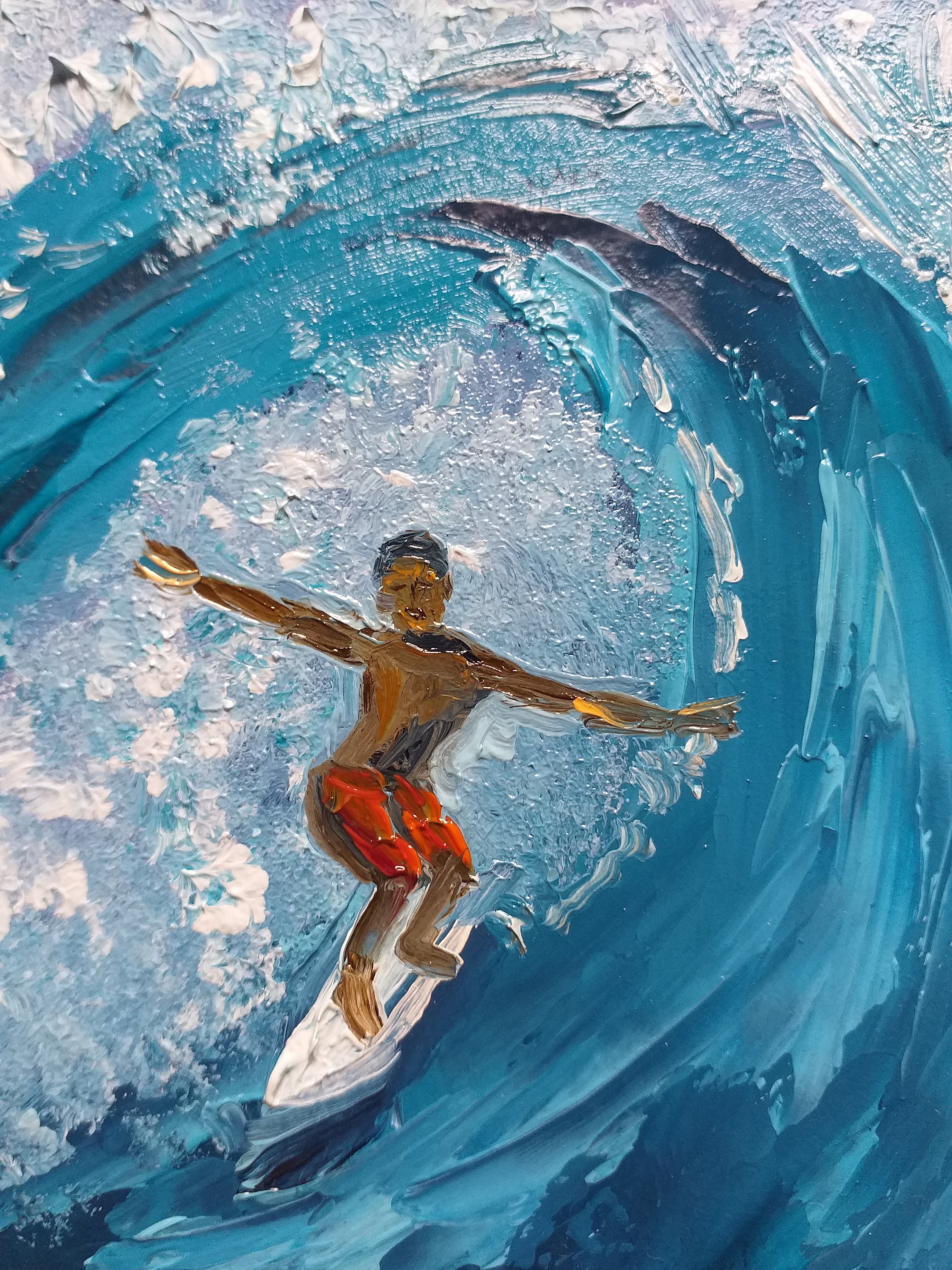 Surfing Painting Seascape Original Art Ocean Impasto Oil Painting ...