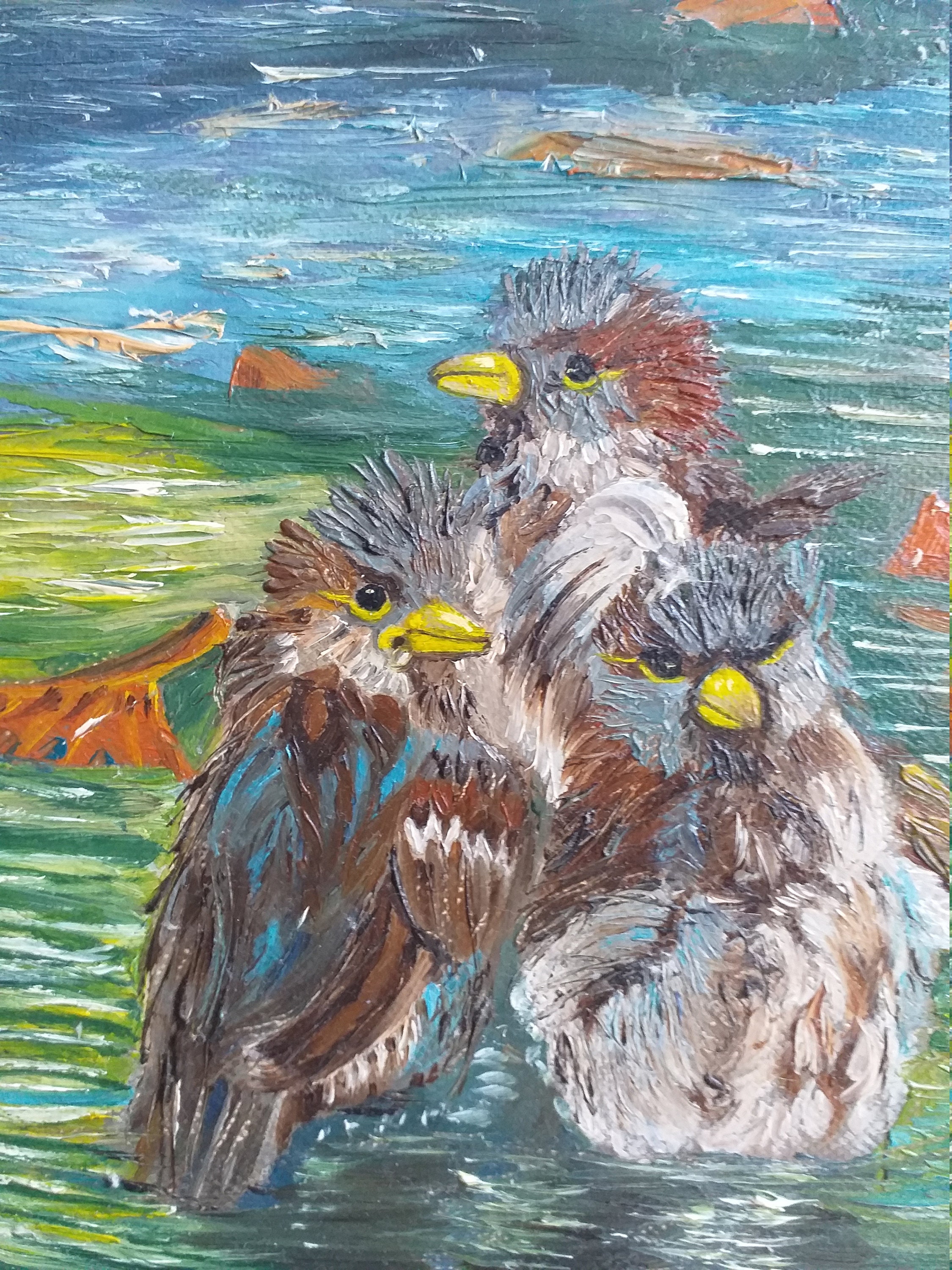 Sparrow Painting: Original Oil Impasto Bird Art on Canvas 12"x10" - Etsy