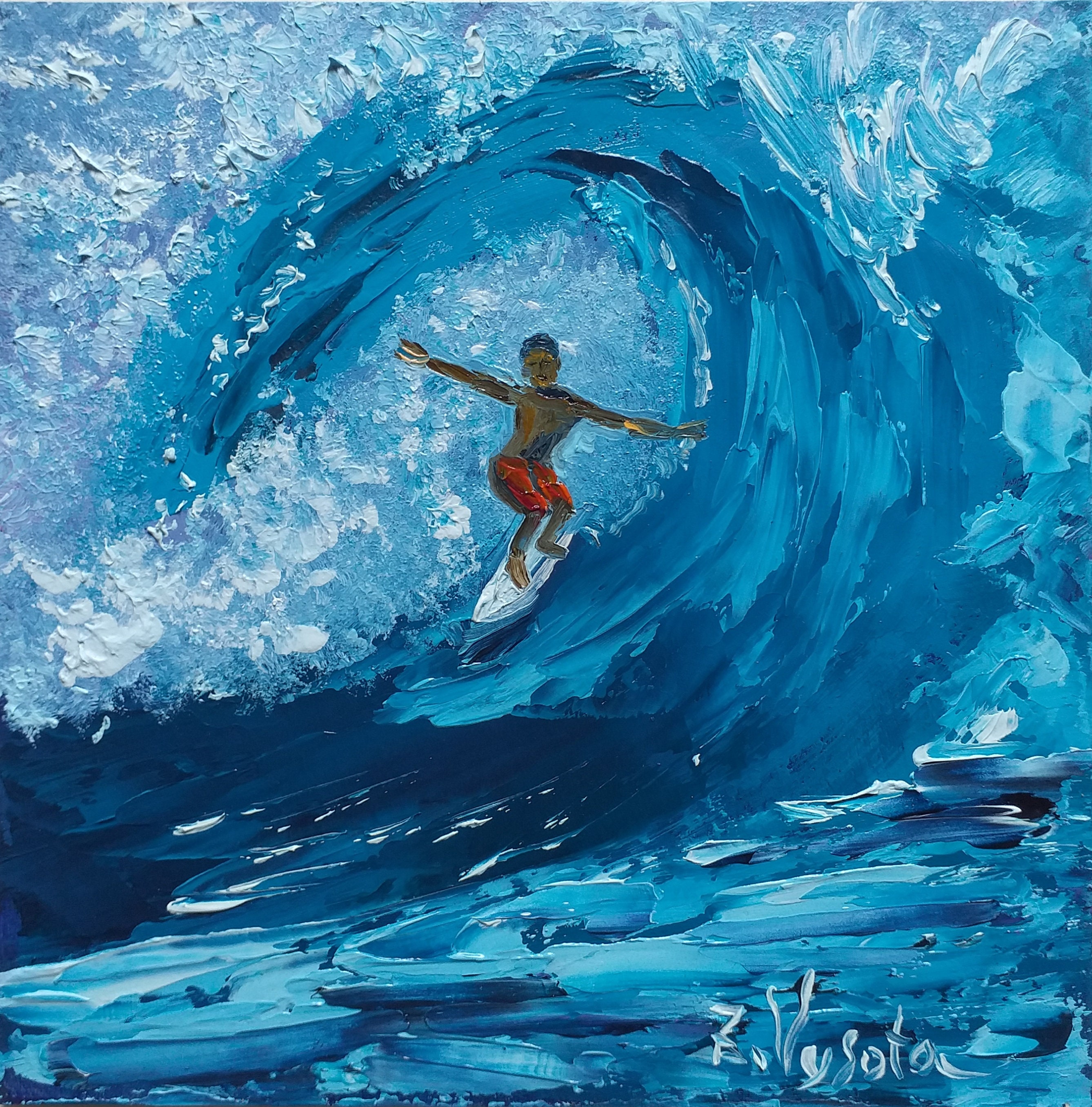 Surfing Painting Seascape Original Art Ocean Impasto Oil Painting ...