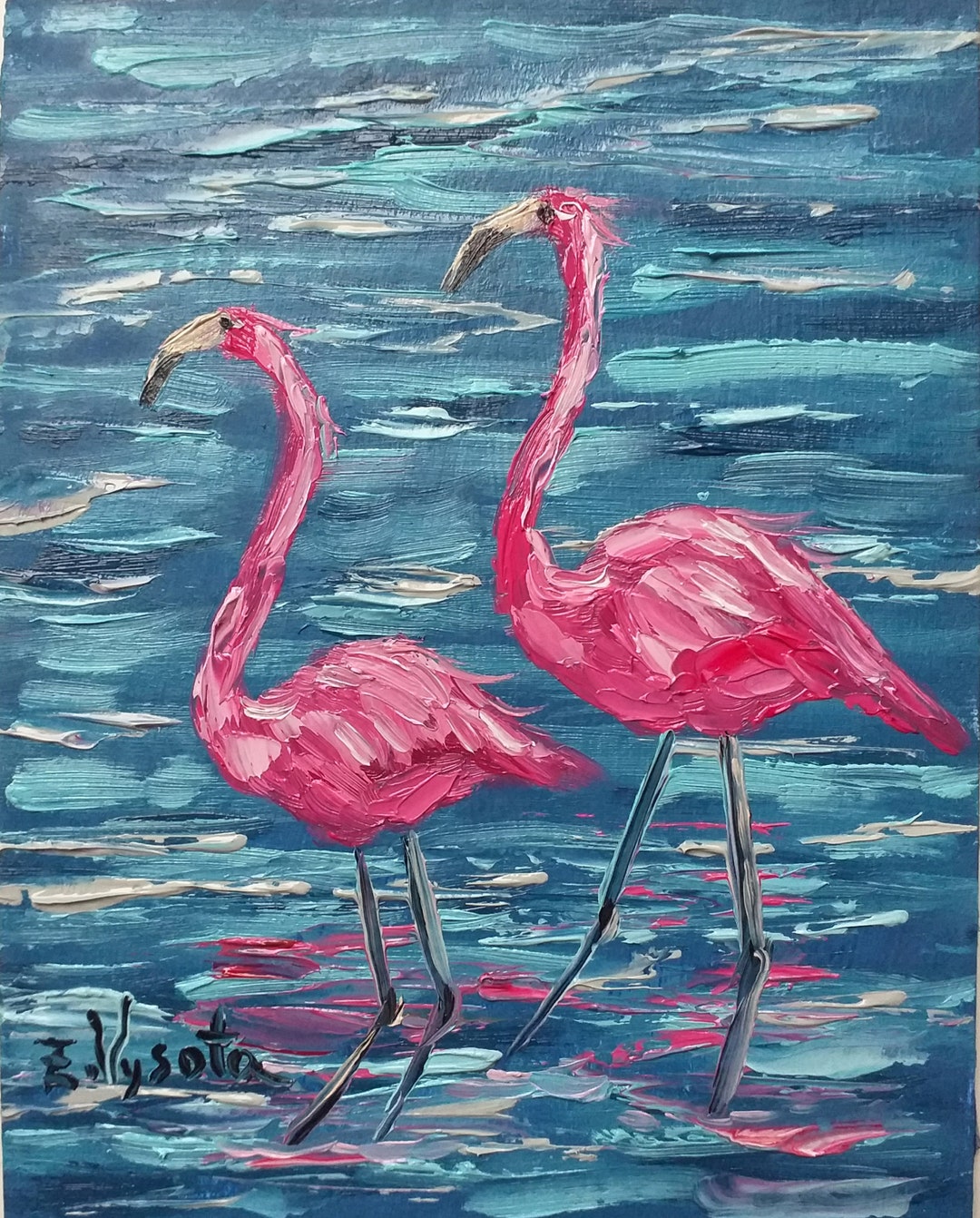 Flamingo Painting Bird Original Art Small Oil Painting Pink Bird ...