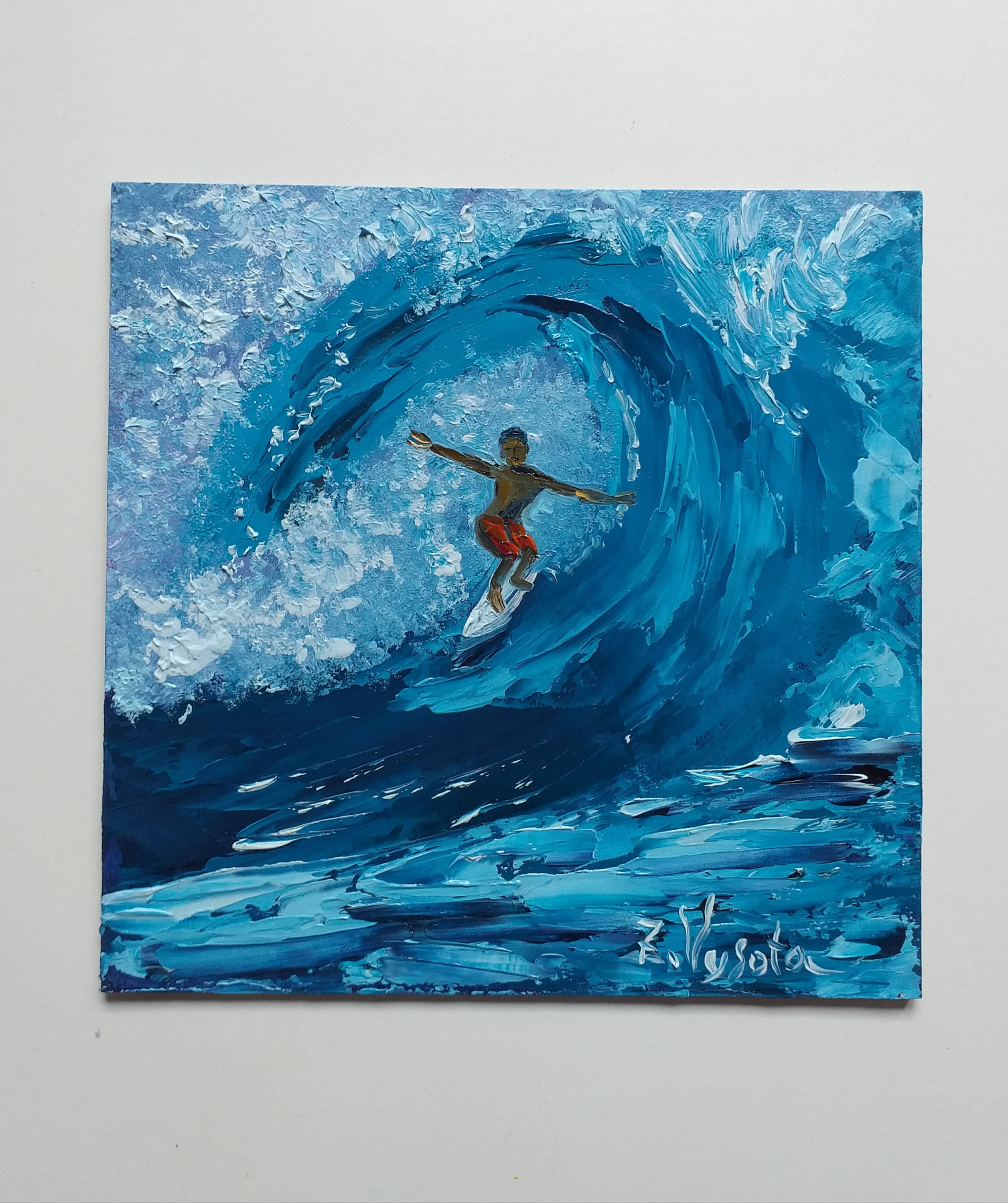 Surfing Painting Seascape Original Art Ocean Impasto Oil Painting ...