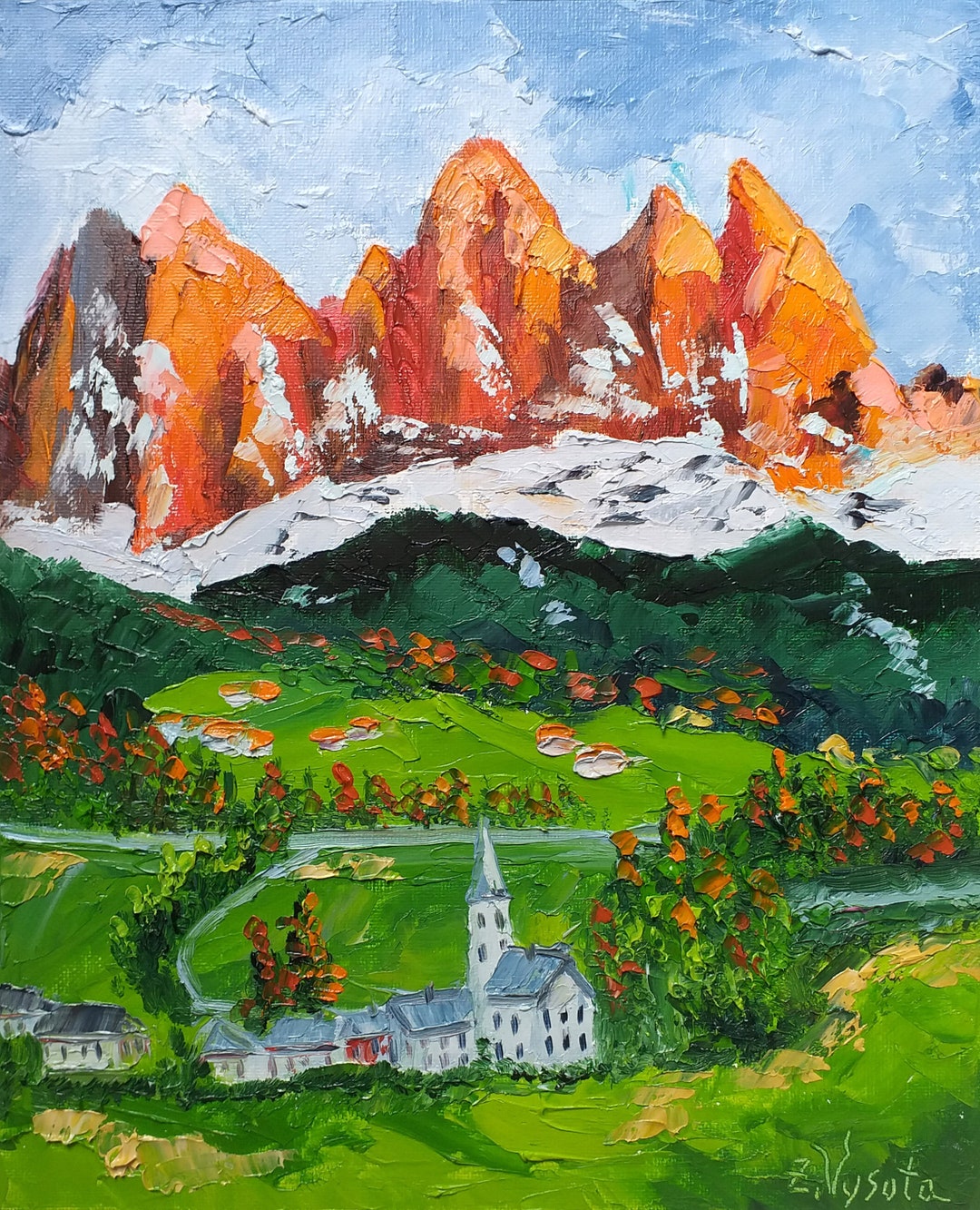 Alps Painting Mountain Original Art Landscape Oil Painting Canvas ...
