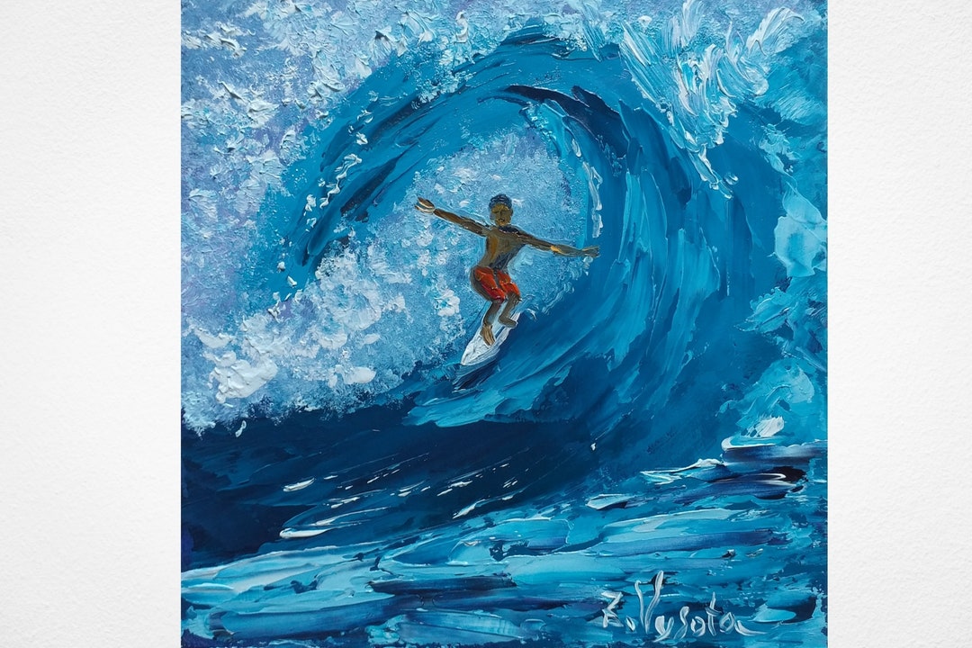 Surfing Painting Seascape Original Art Ocean Impasto Oil Painting ...