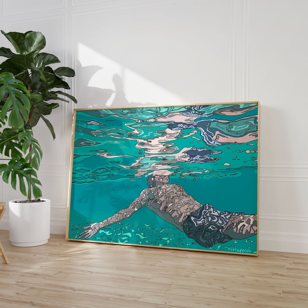 Blue Underwater Ocean Wild Swimming Illustration A4 A3 A2 - Etsy