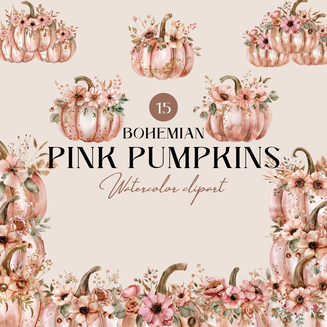 Watercolor Floral Pink Pumpkin Png,dries Flower Pumpkin,fall Flowers ...