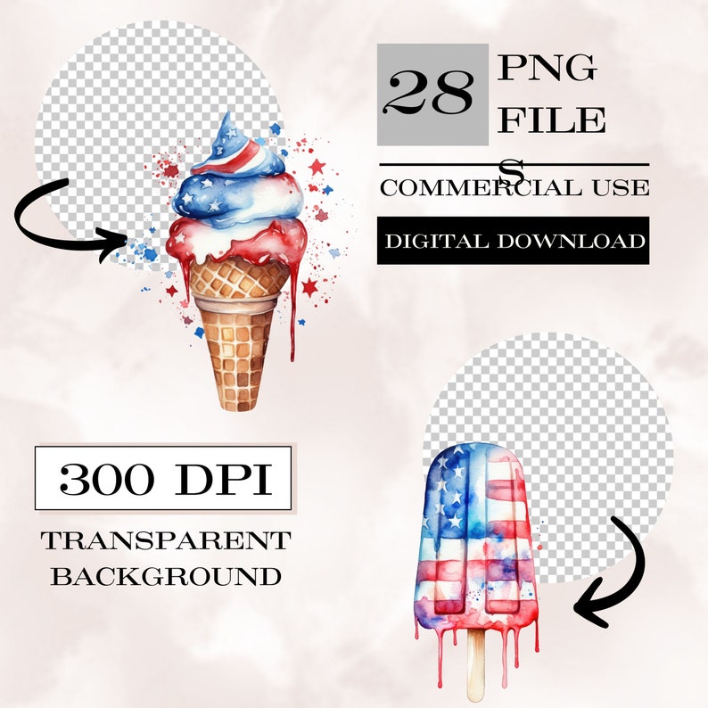 Watercolor Patriotic Ice Cream Png,4th of July Ice Cream ,USA Ice-cream ...
