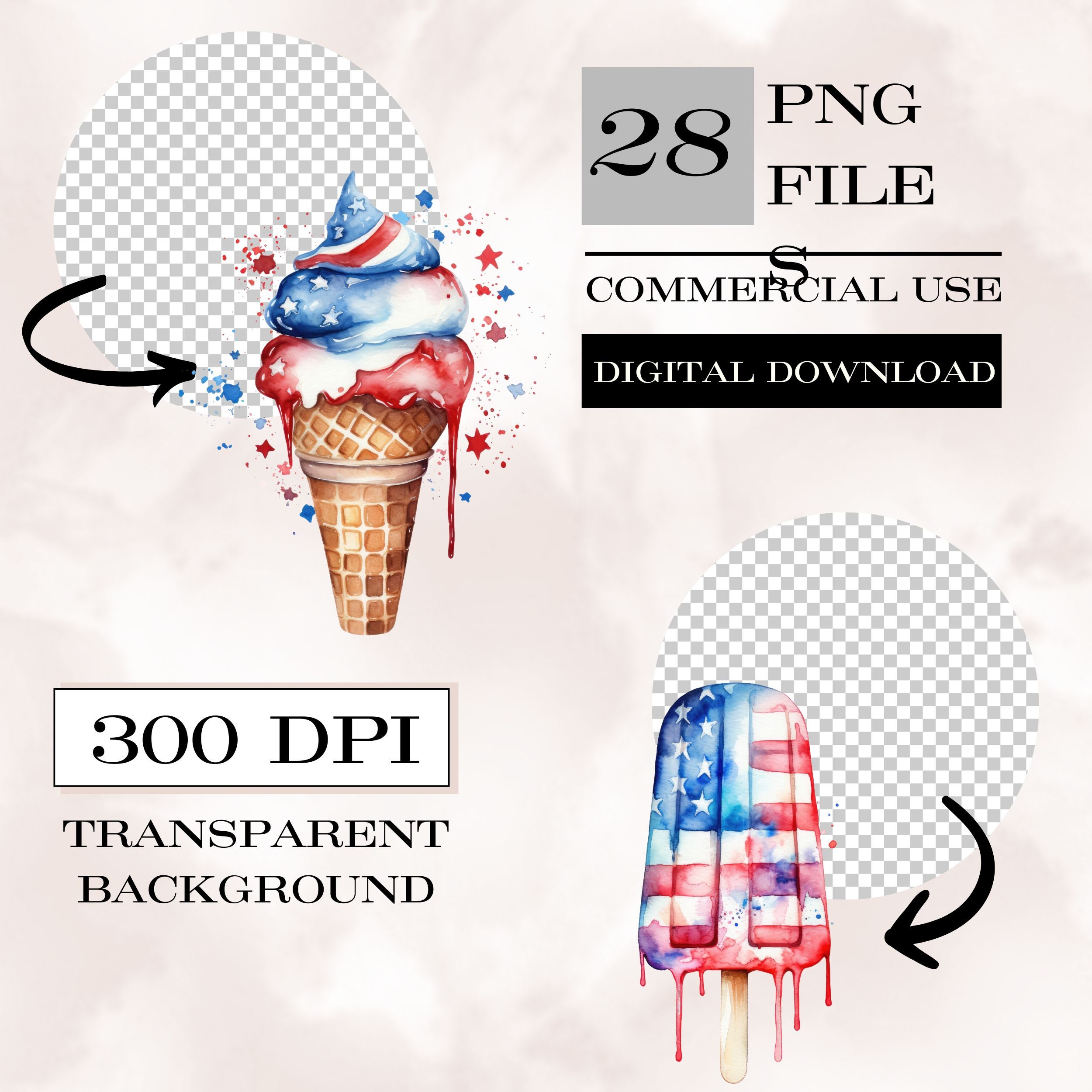 Watercolor Patriotic Ice Cream Png,4th of July Ice Cream ,USA Ice-cream ...
