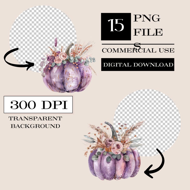 Watercolor Floral Purple Pumpkin Clipart,dries Flower Pumpkin,fall ...