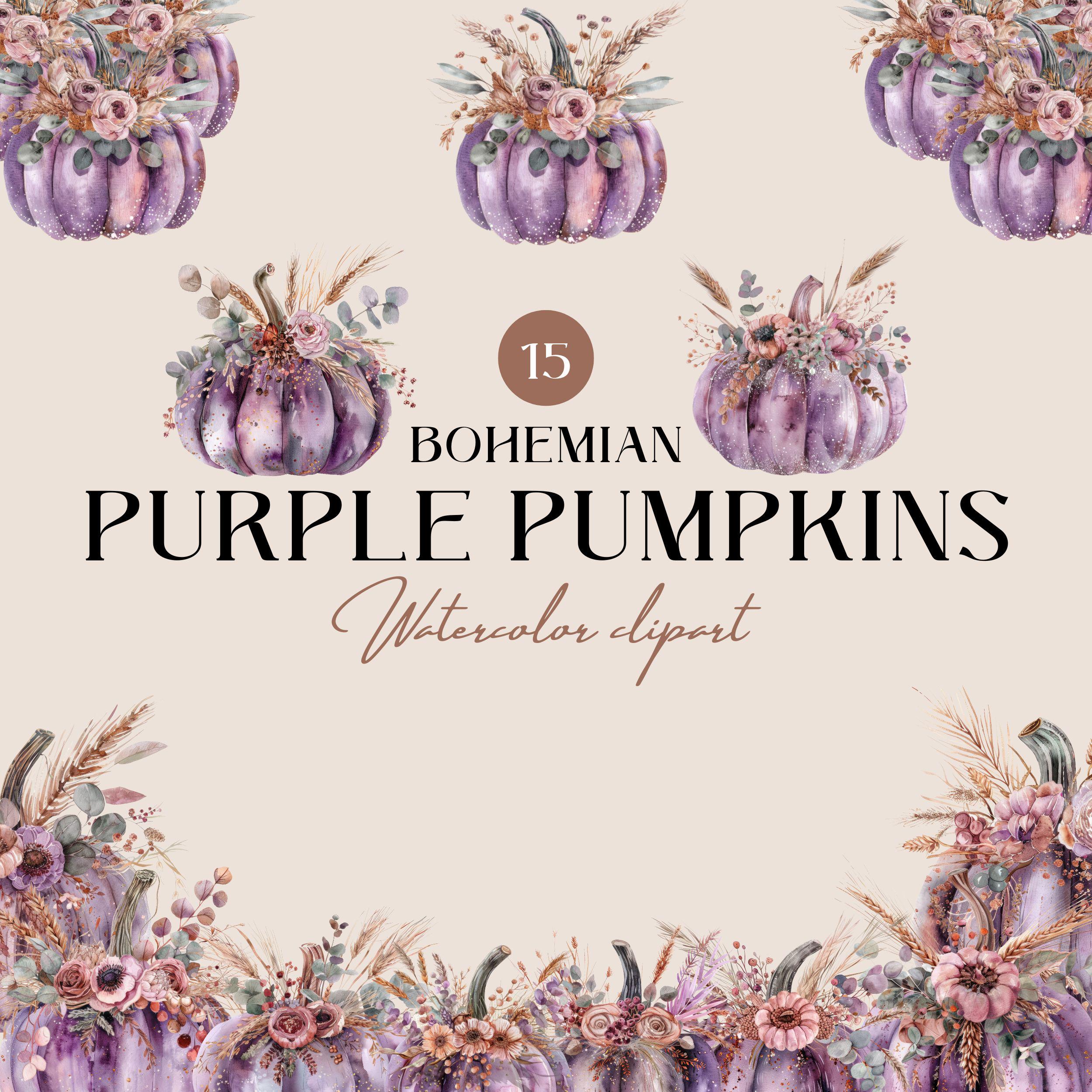 Watercolor Floral Purple Pumpkin Clipart,dries Flower Pumpkin,fall ...