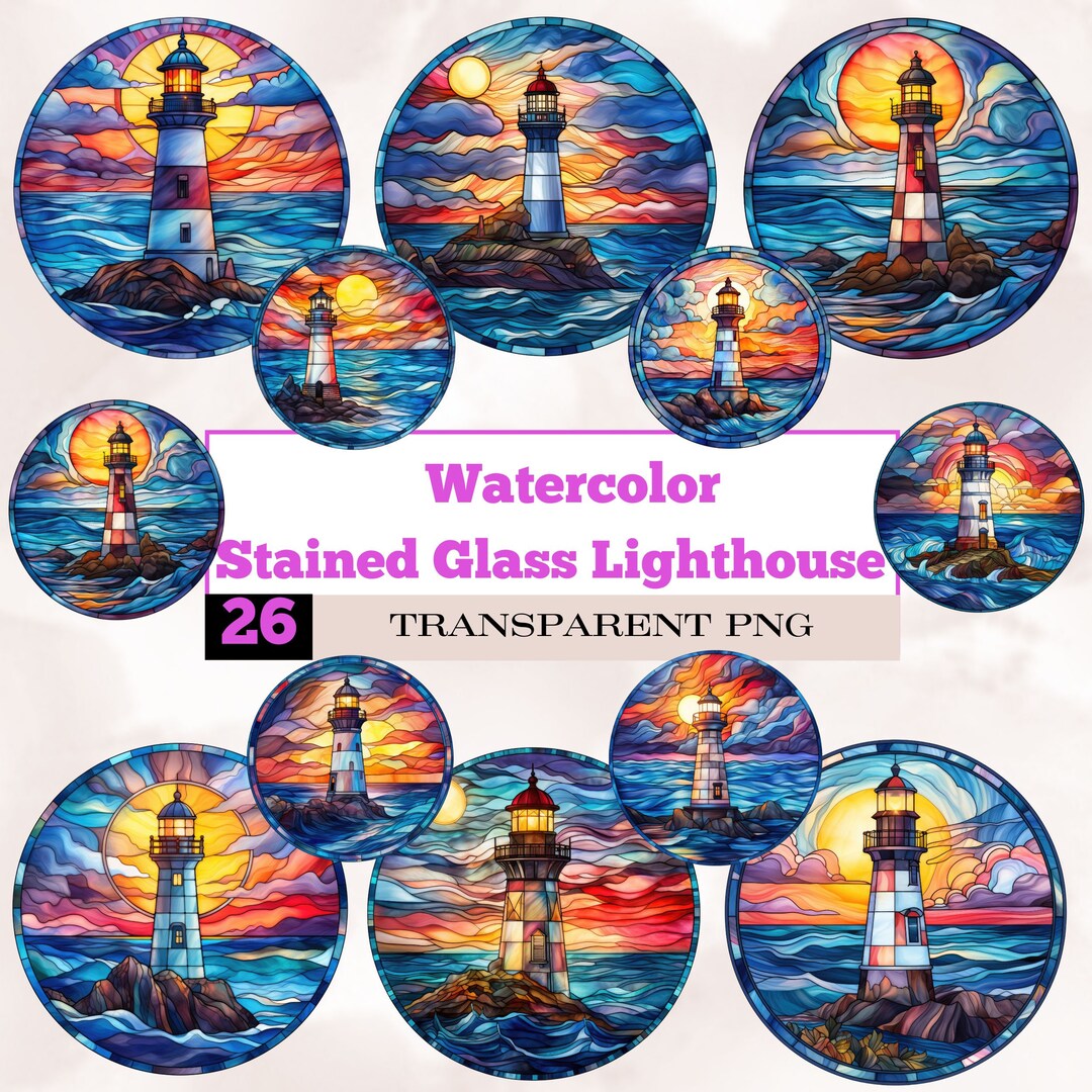 Watercolor Stained Glass Lighthouse Png,round Stained Glass,lighthouse ...