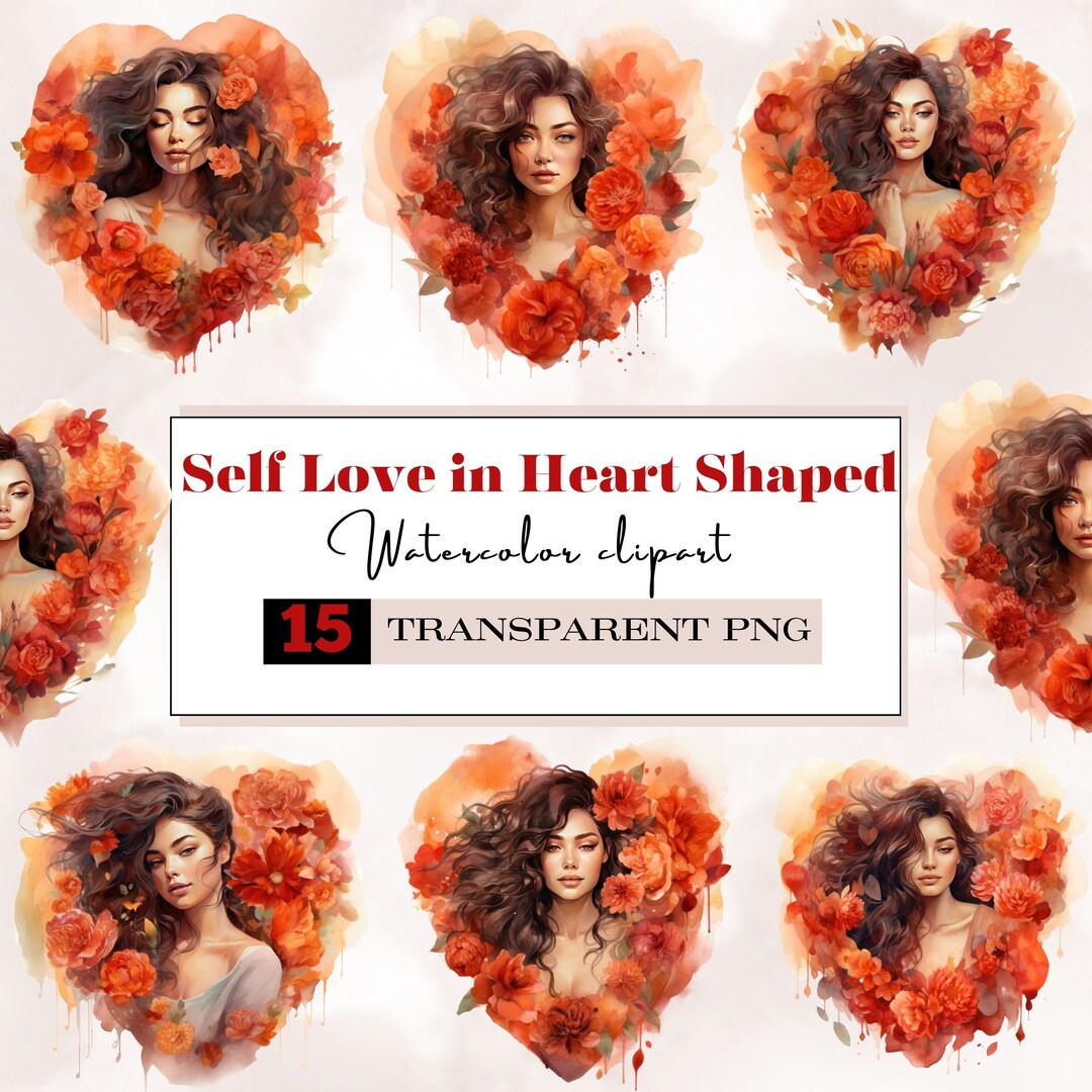 Watercolor Red Self Love in the Heart Shaped Png,women Self Love,self ...