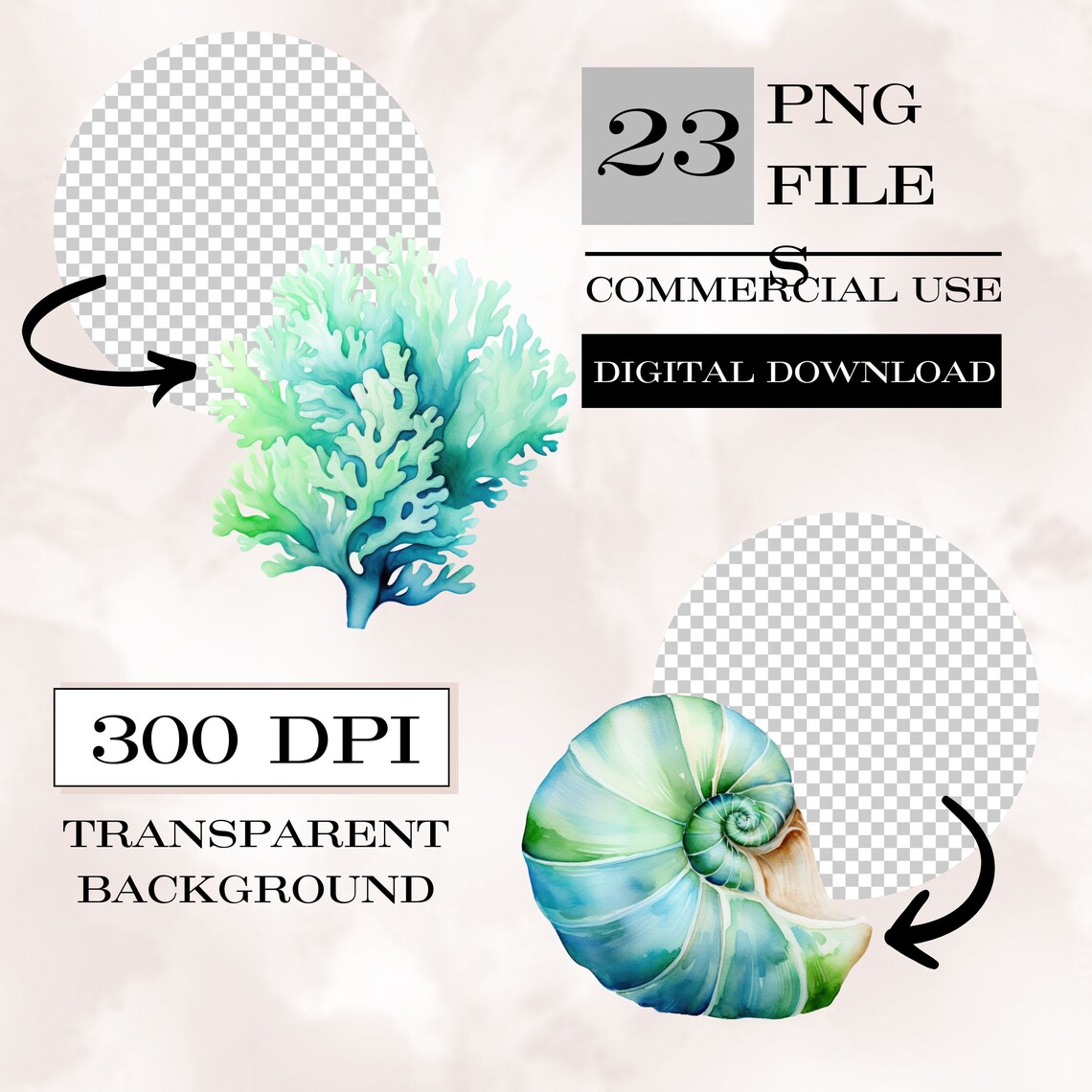 Watercolor Nautical Green Blue Seashells Clipart,under the Sea Png ...