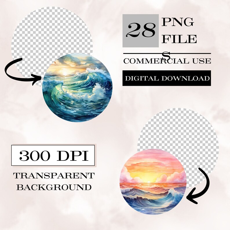 Watercolor Round Ocean Waves Clipart,sea Waves Clipart,round Ocean ...