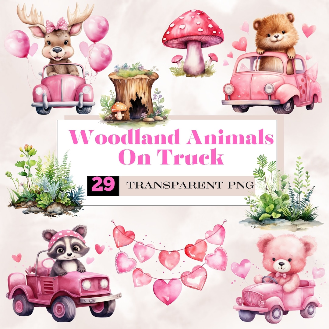 Watercolor Woodland Animals on Truck Png,forest Animals Png,nursery ...