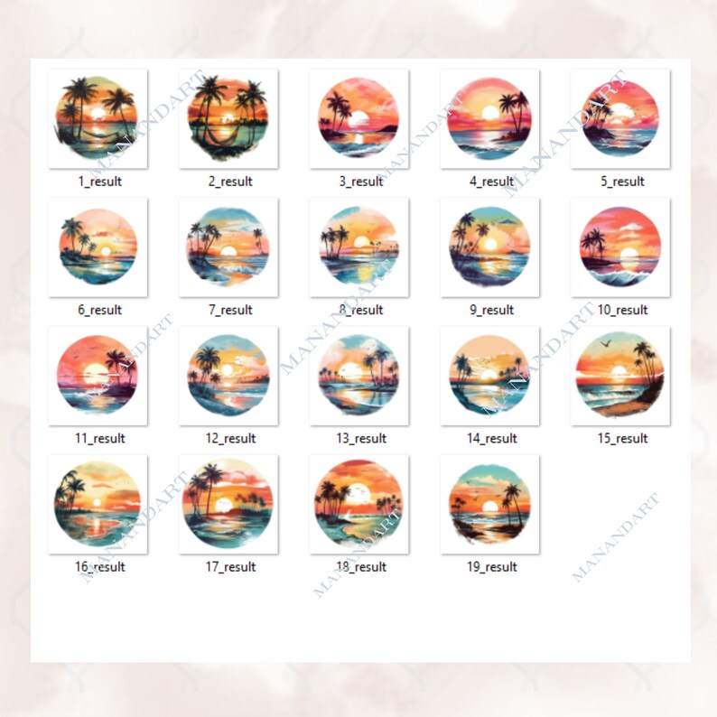 Watercolor Retro Sunset Beach Png,round Beach Clipart,sunset Beach Palm ...