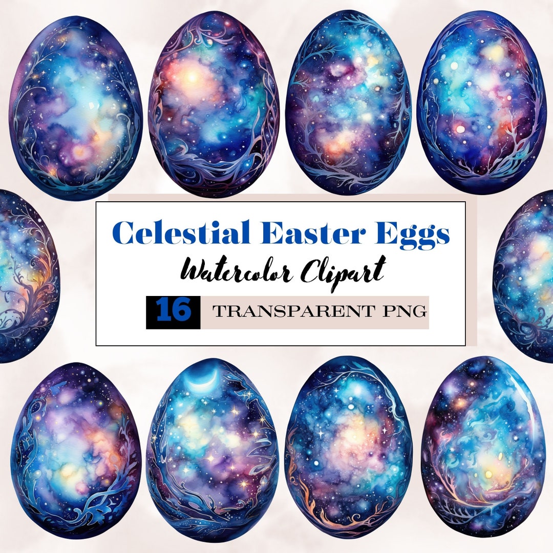 Watercolor Celestial Easter Eggs Clipart,celestial Night Eggs,easter ...