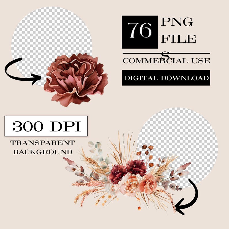 Watercolor Boho Terracotta Floral Clipart,fall Flower Bouquet,autumn ...