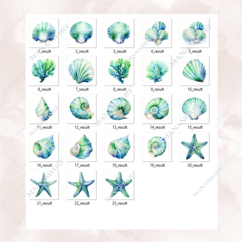 Watercolor Nautical Green Blue Seashells Clipart,under the Sea Png ...