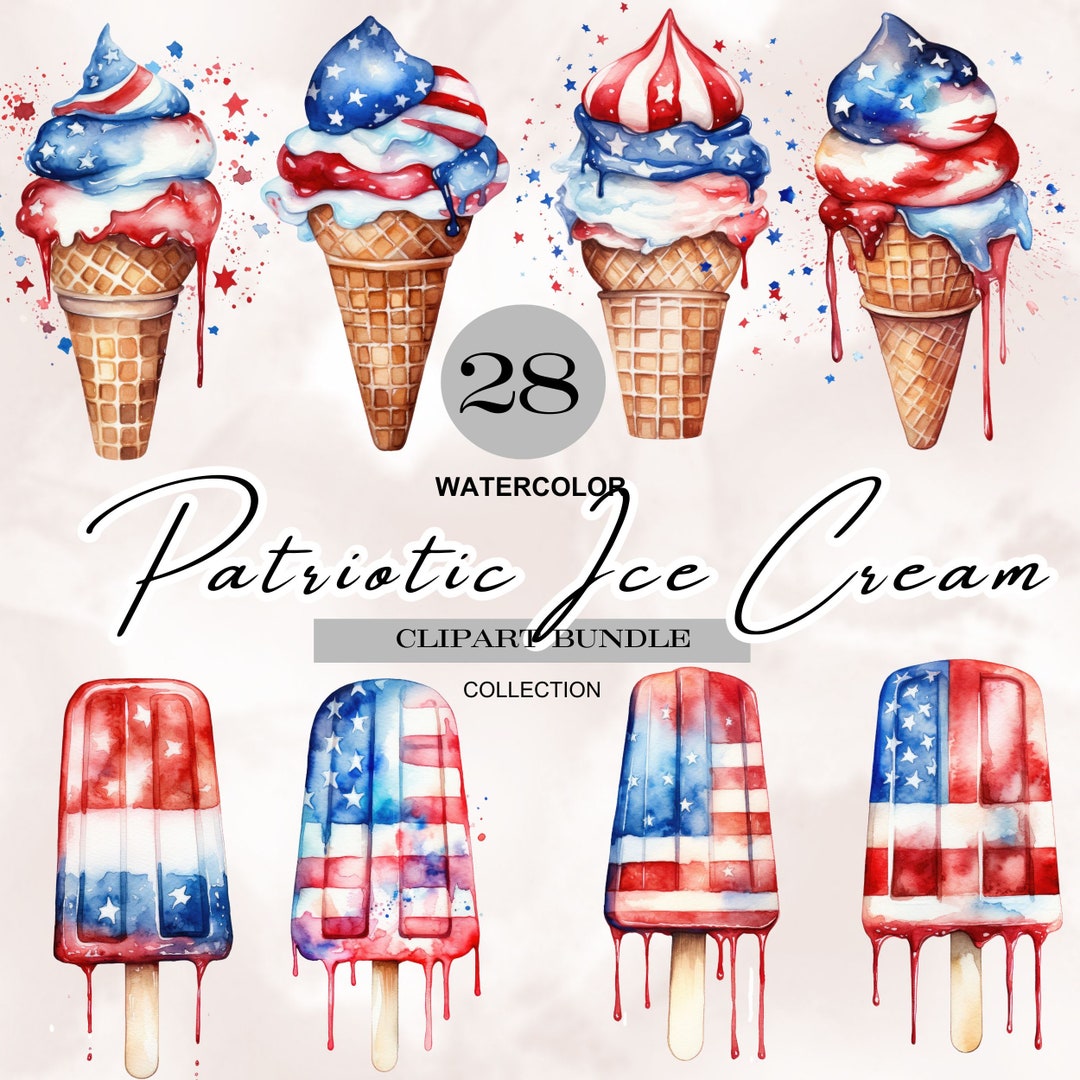Watercolor Patriotic Ice Cream Png,4th of July Ice Cream ,USA Ice-cream ...