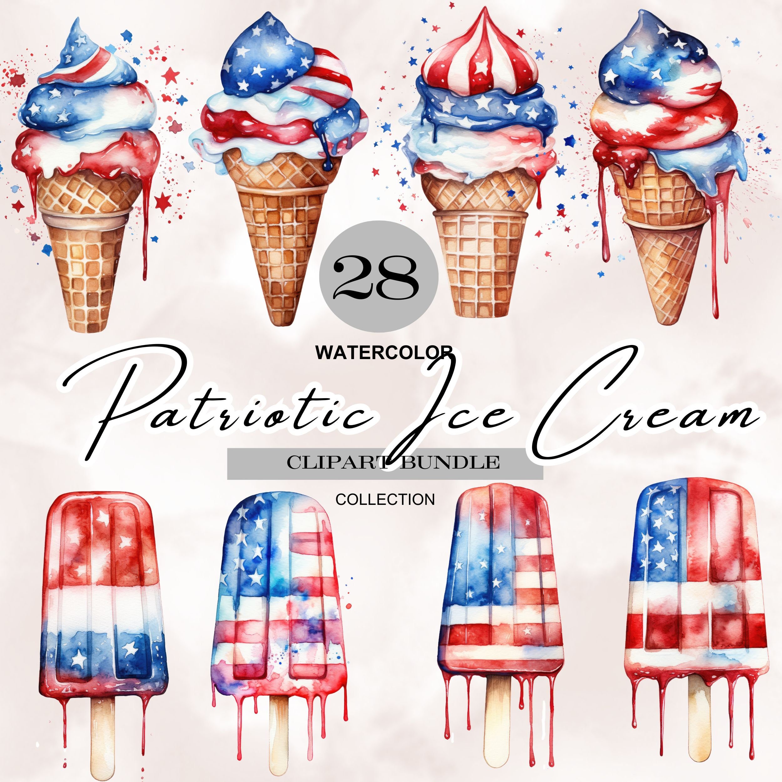 Watercolor Patriotic Ice Cream Png,4th of July Ice Cream ,USA Ice-cream ...