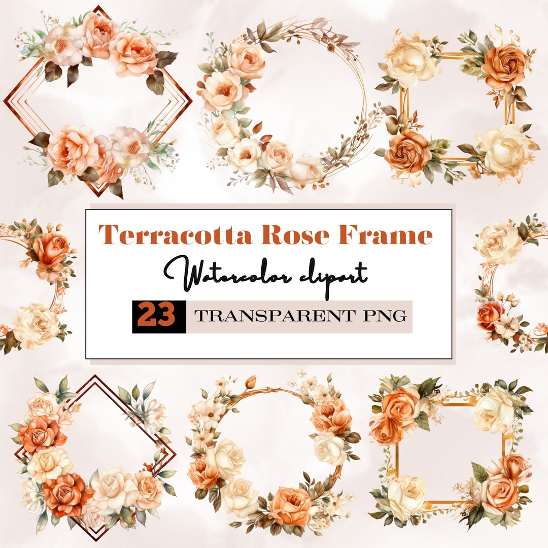Watercolor Terracotta Rose Frame Png,flower Frame Png,rose Wreath Png ...