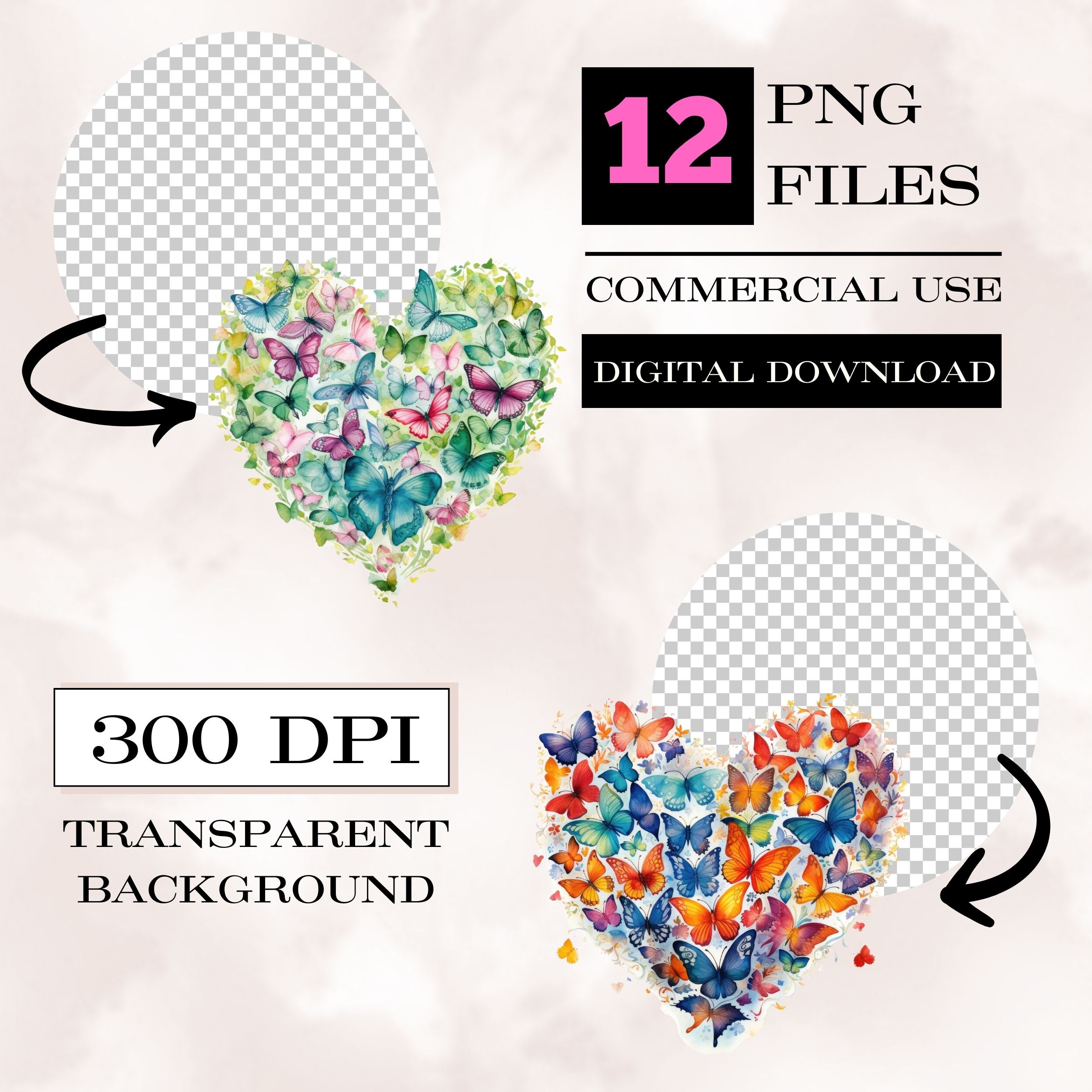 Watercolor Butterfly Heart Shaped Clipart, Butterfly Valentine Png ...
