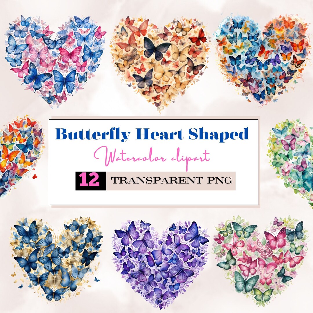 Watercolor Butterfly Heart Shaped Clipart, Butterfly Valentine Png ...