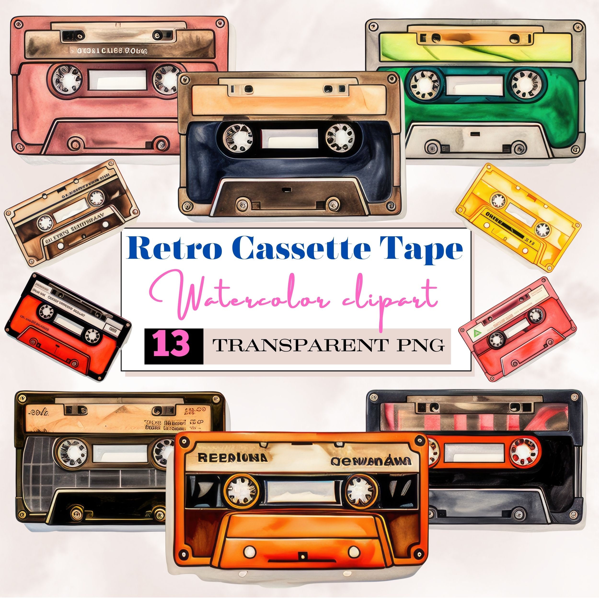 Watercolor 90s Retro Cassette Tape Png,valentine Cassette Png,90s ...