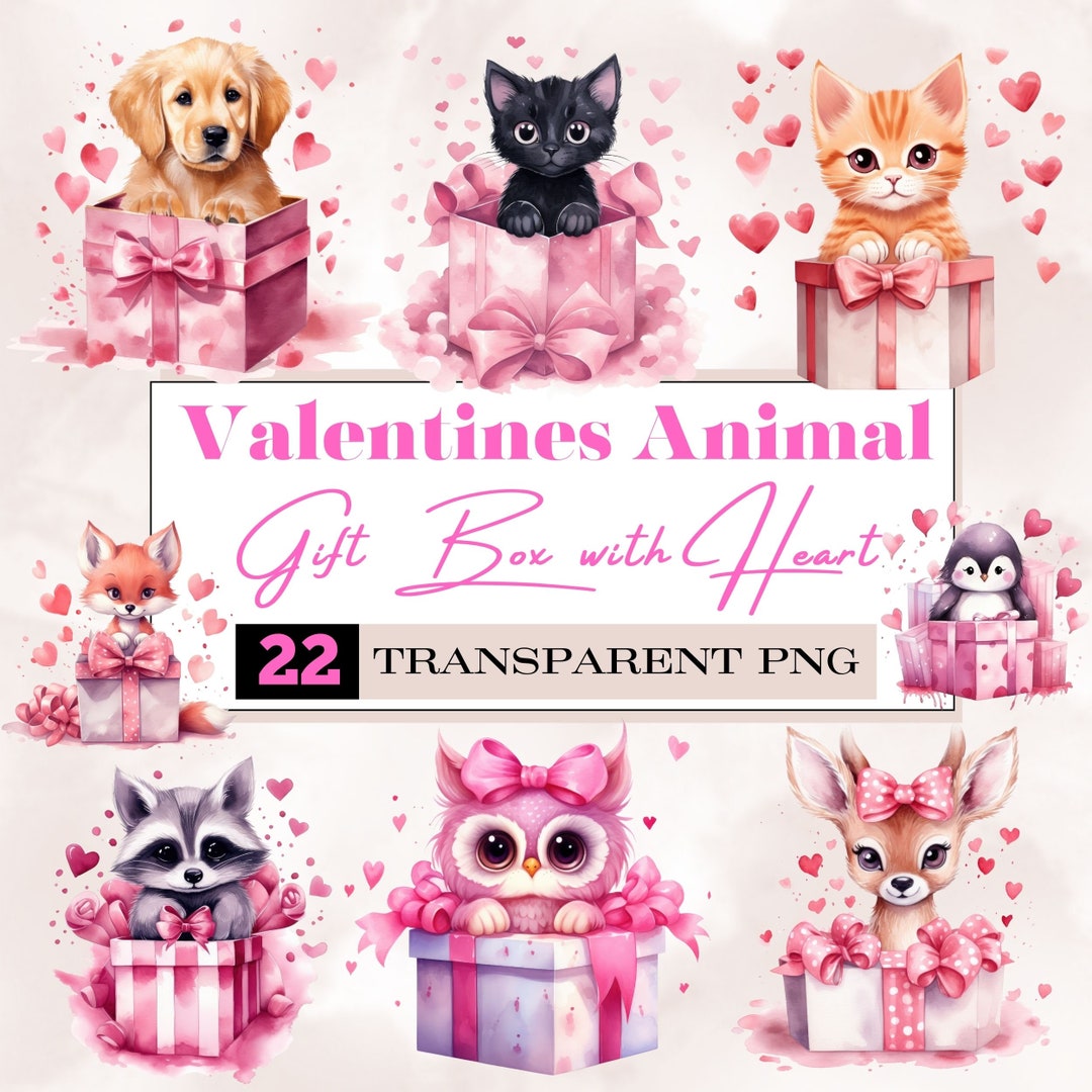 Watercolor Valentines Animals Clipart,animal Valentines Png,cute ...