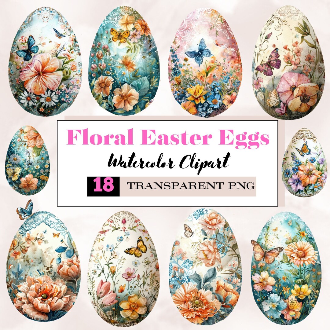Watercolor Floral Easter Egg Clipart,elegant Easter Eggs, Vintage ...