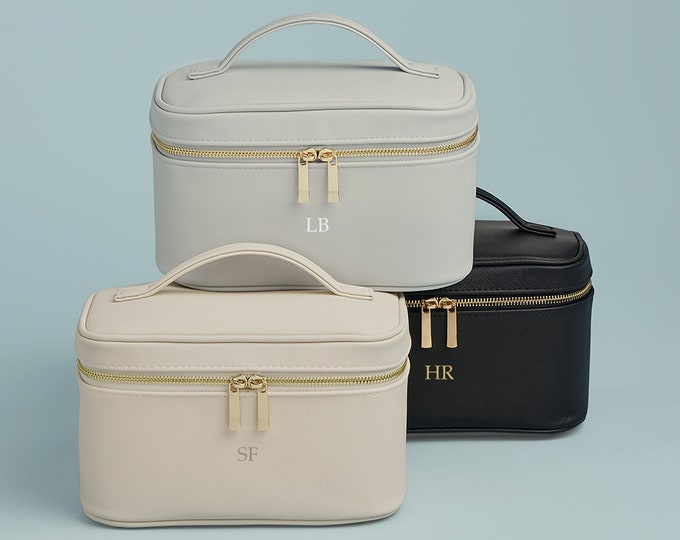 Laser Engraved Genuine Leather Large Travel Carry Cosmetic Case ...