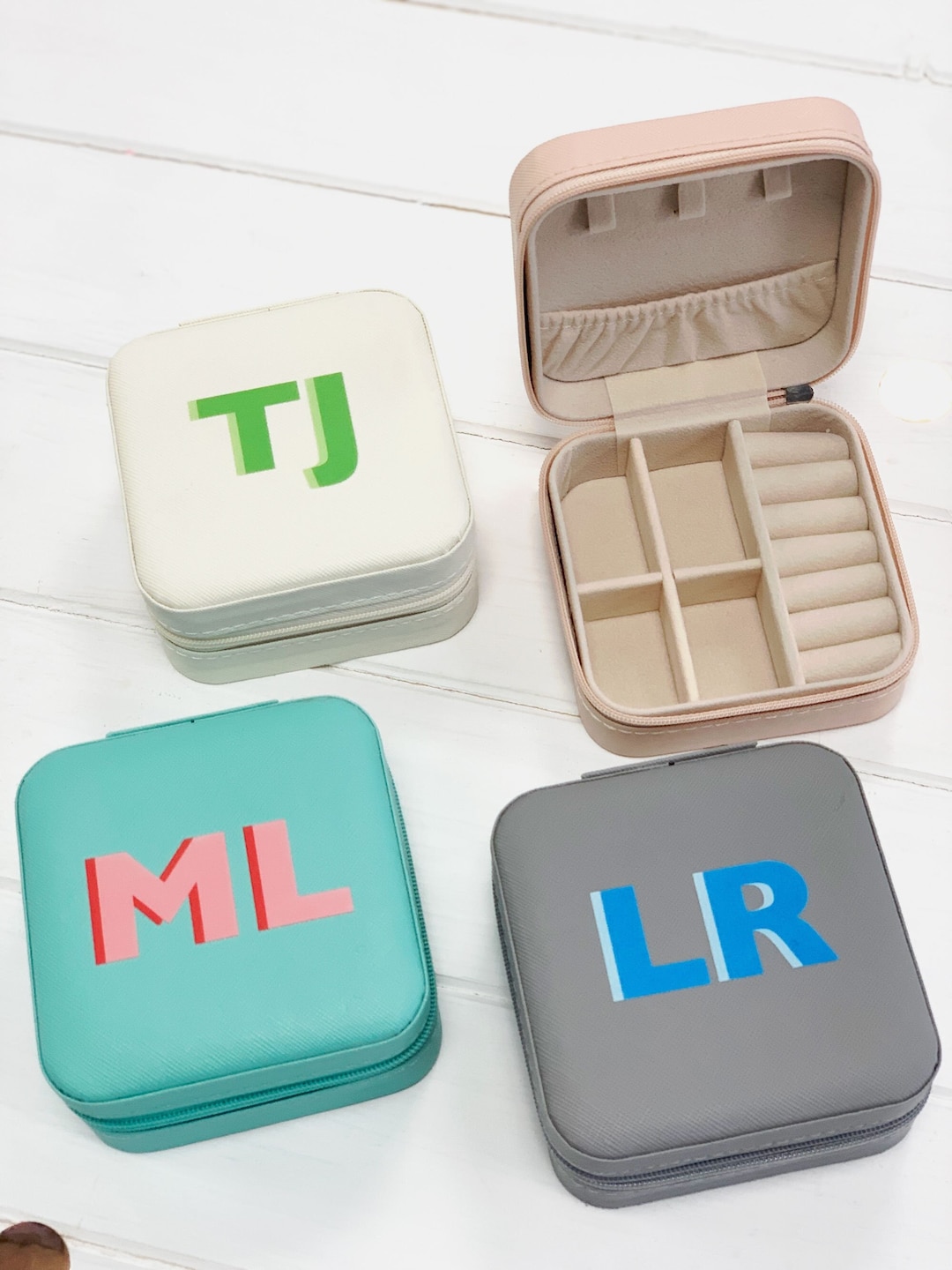 Personalised Block Initials Mini Travel Jewellery Case, Custom Monogrammed Travel Jewelry Box ...