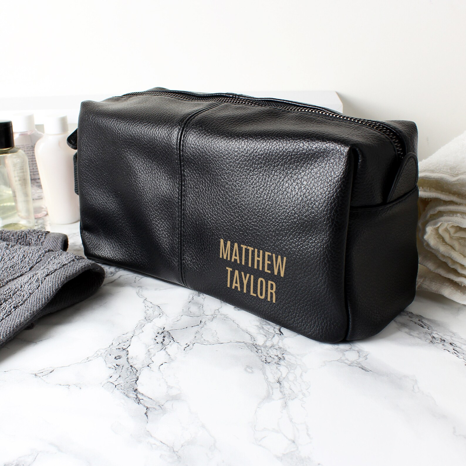 Toiletry Wash Bag PERSONALISED With Gold Name Mongram - Etsy