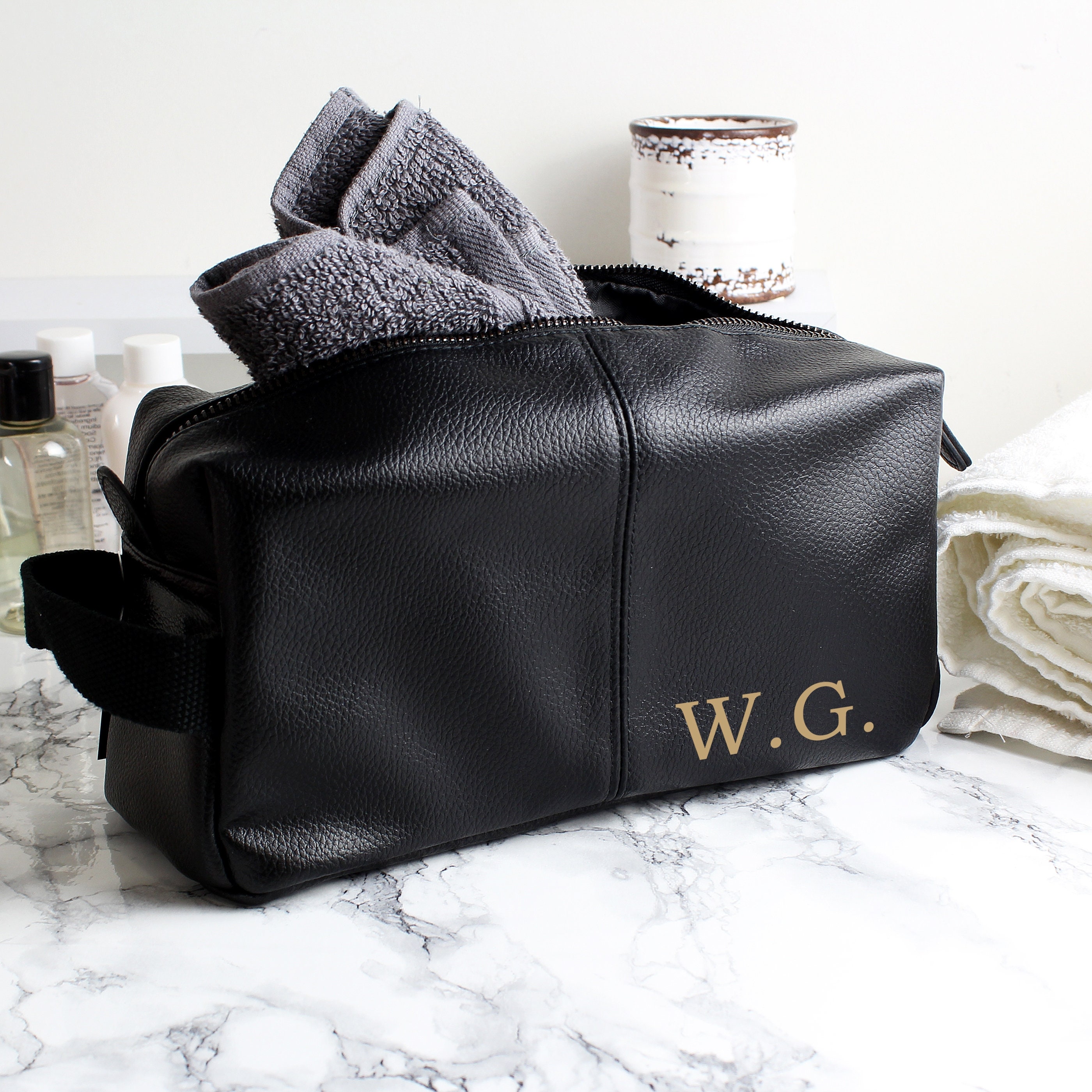 Toiletry Wash Bag PERSONALISED With Gold Monogram Initials - Etsy UK