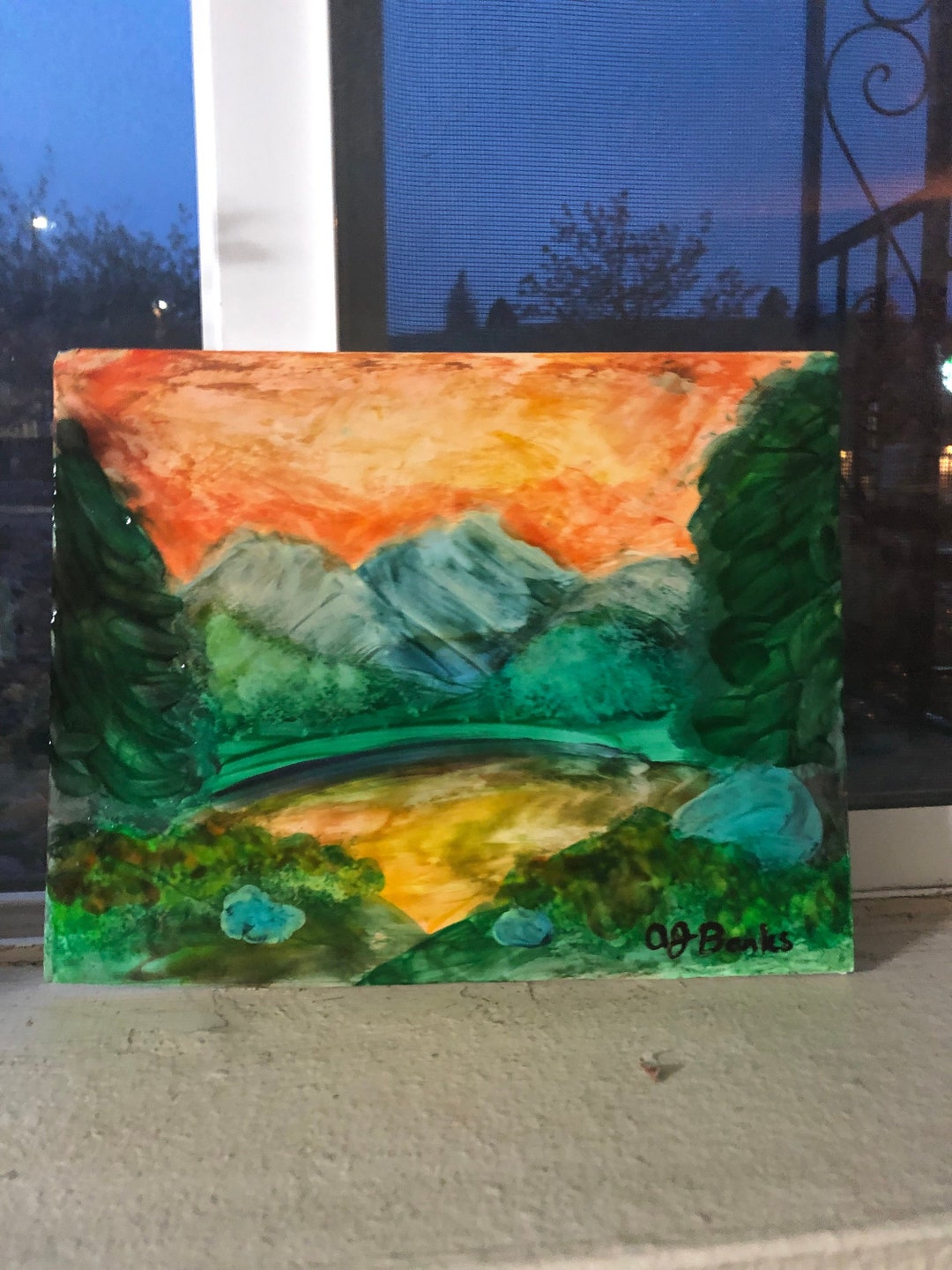Lakeside Landscape Finger Painting - Etsy
