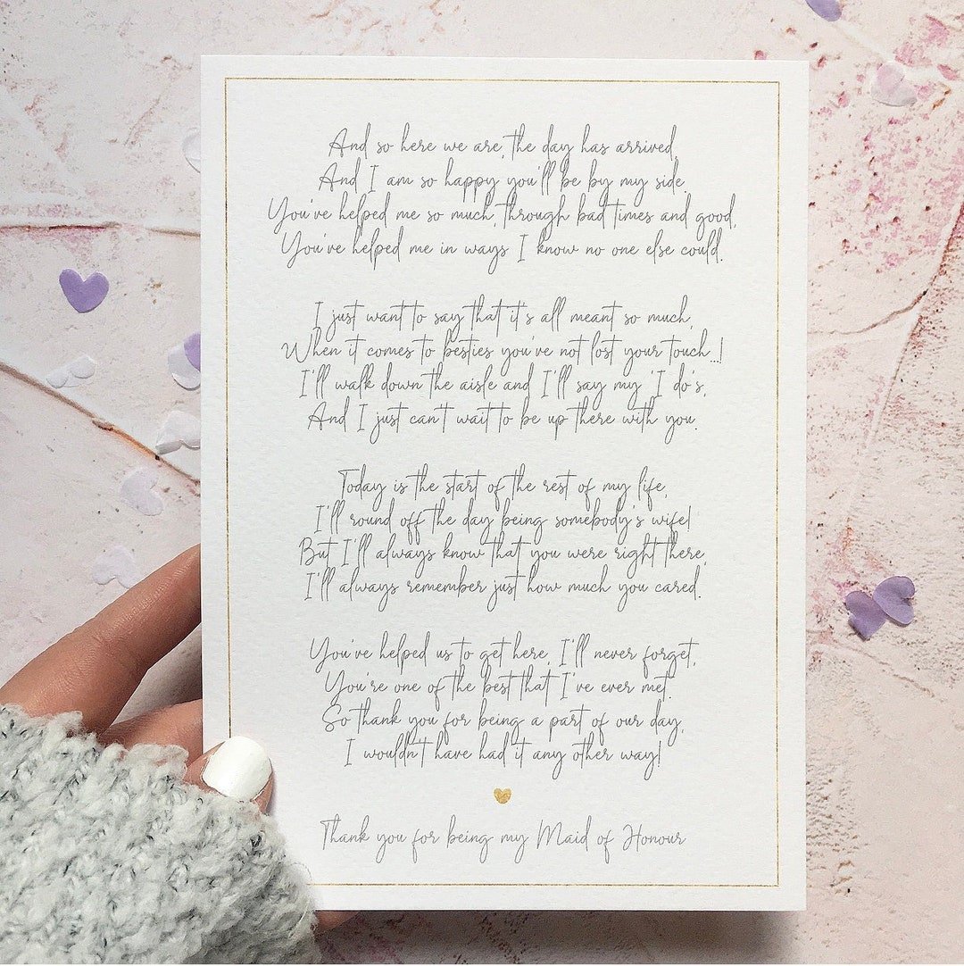 Thank You for Being My Maid of Honour Poem DOWNLOAD & PRINT, Wedding ...