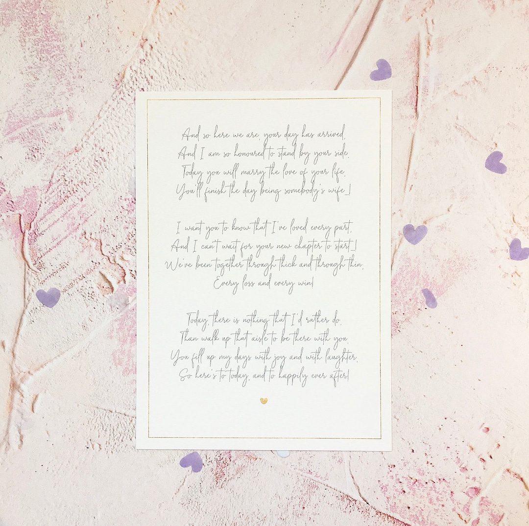 Poem for Bride From Bridesmaids/maid of Honour, Gift to Bride on ...
