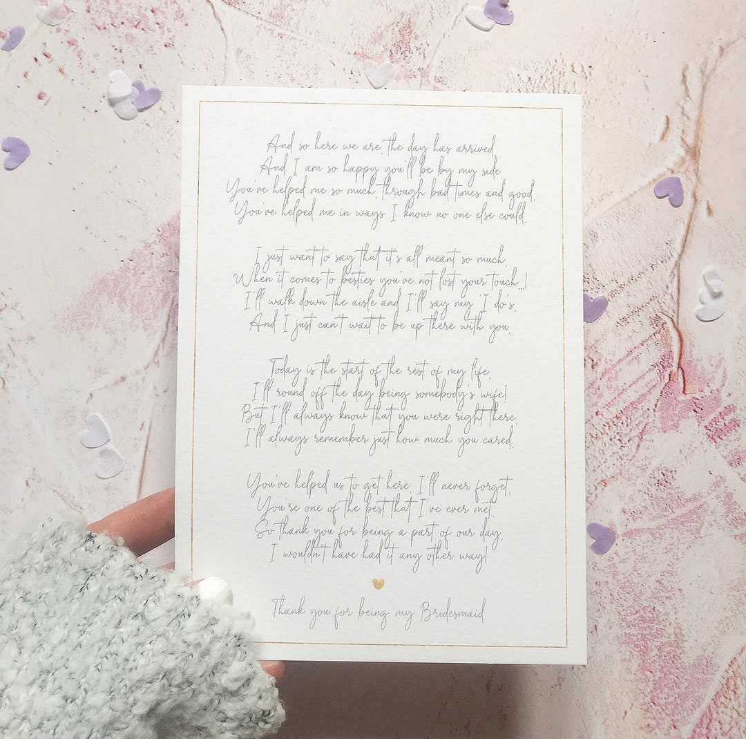 Thank You for Being My Bridesmaid Poem DOWNLOAD & PRINT, Wedding ...