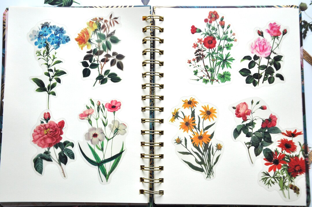 40pcs Vintage Vinyl Flower Stickers Pack, Journaling,planner, Journal ...