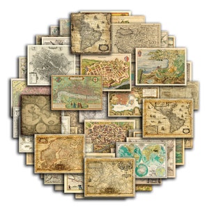 Vintage Map Stickers Pack, Retro Map Stickers, Journaling Map Sticker ...