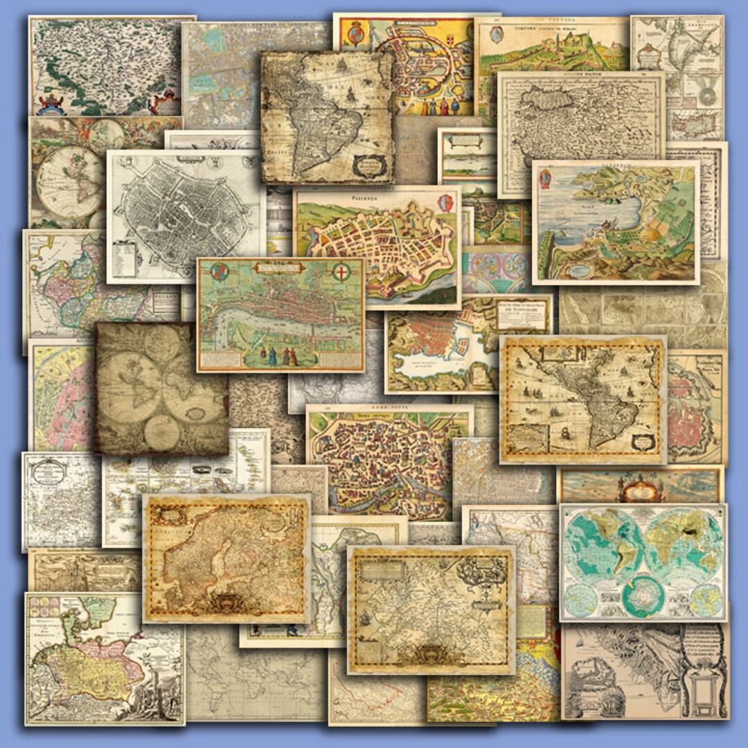 Vintage Map Stickers Pack, Retro Map Stickers, Journaling Map Sticker ...