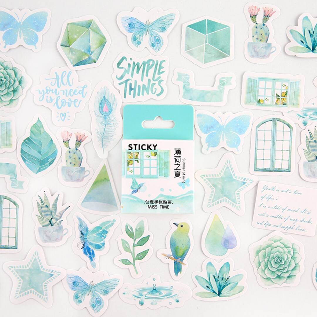 46pcs Mint Aesthetic Stickers Pack for Journaling,planner,journal,diary ...