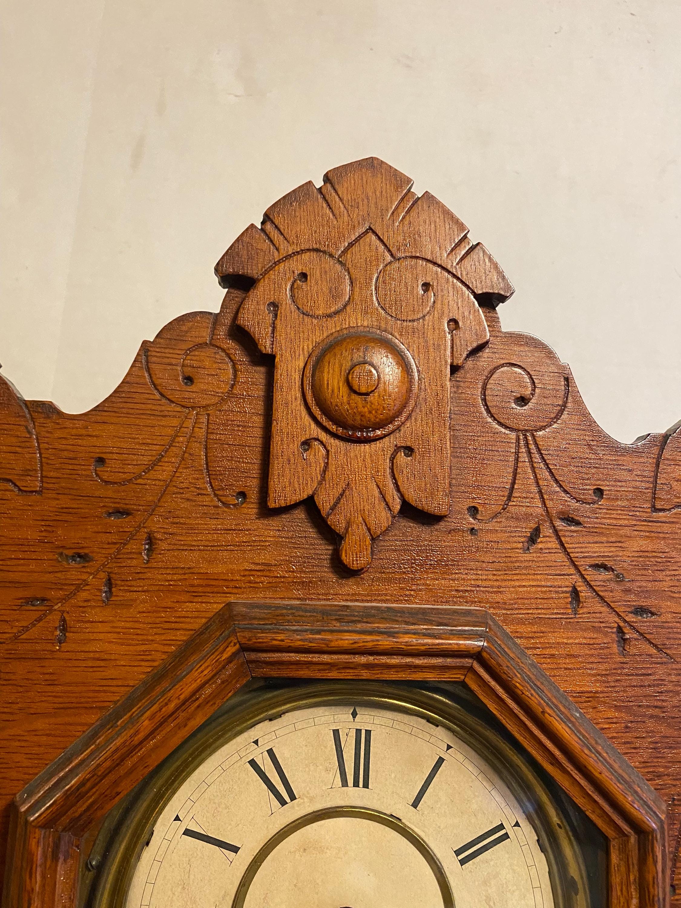 Antique Seth Thomas Oak Mantle Clock Eastlake Gingerbread Works Great ...