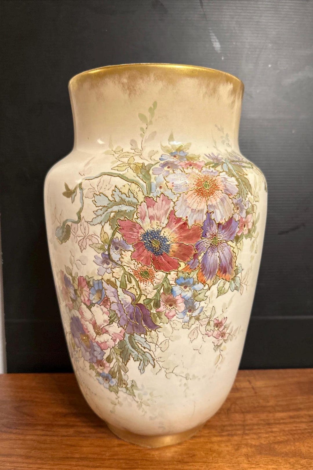 Antique Royal Bonn 14” Vase Franz Anton Mehlem Hand Painted Raised Gold ...
