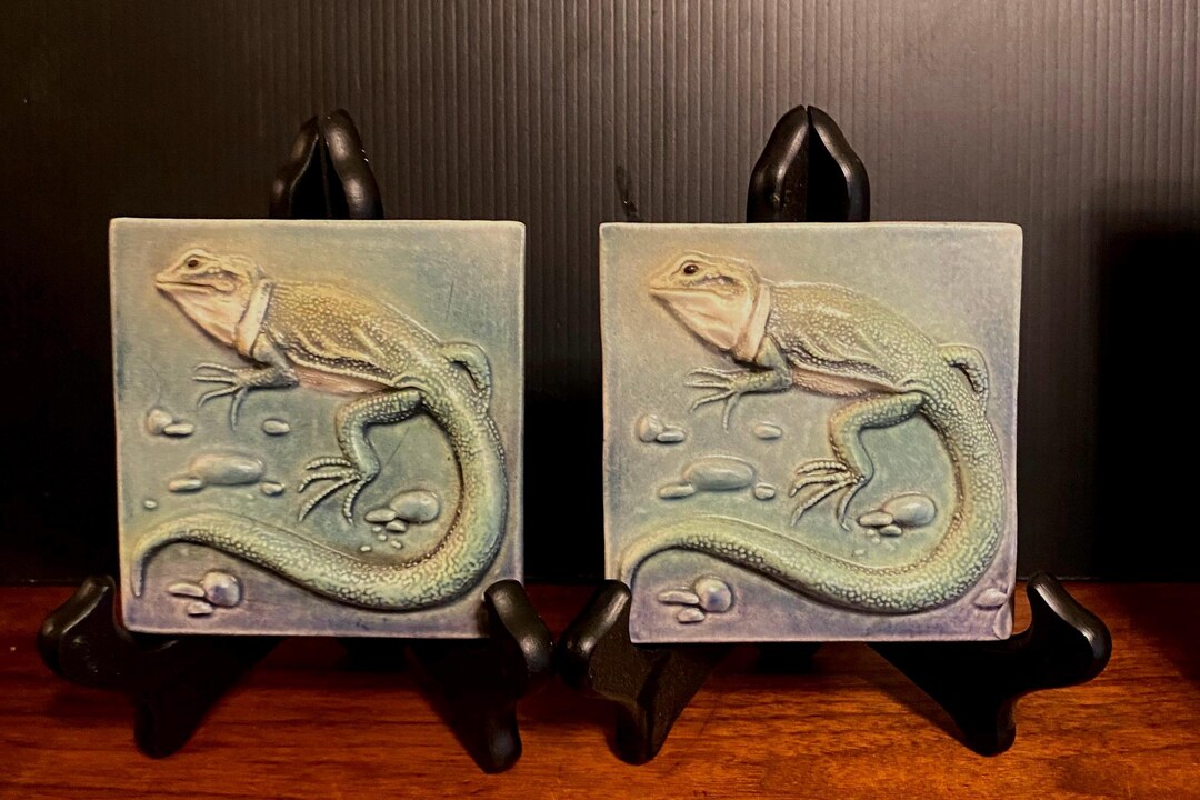 Vintage Gecko Art Pottery Tiles: Natalie Surving Studios, Set of 2 - Etsy